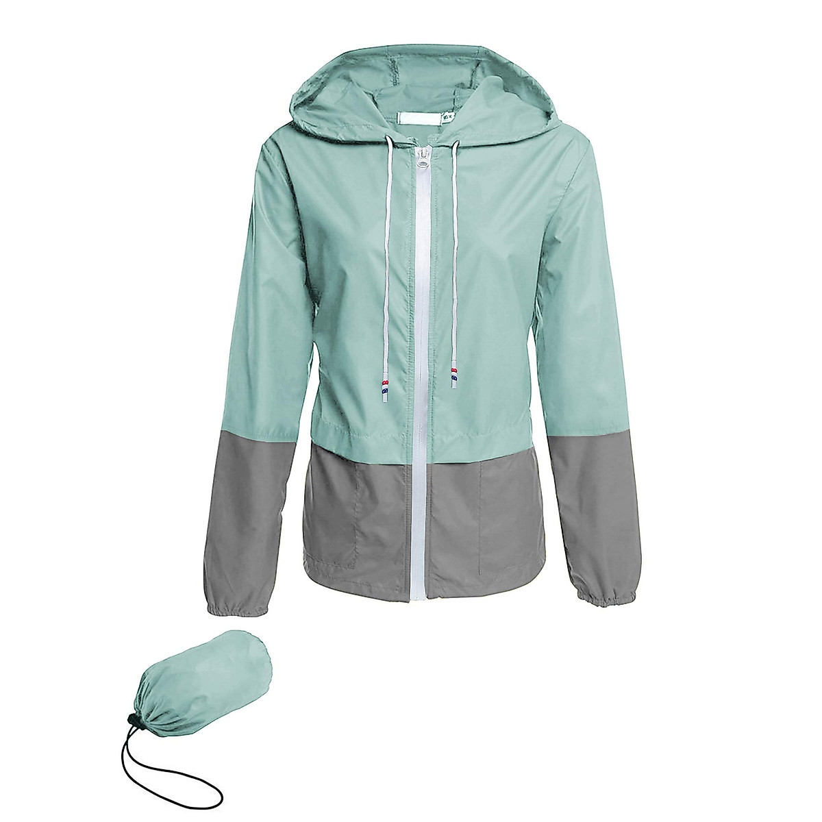 Avoogue Lightweight Raincoat Women's Waterproof Windbreaker Packable Outdoor Hooded Rain Jacket Light Blue XXL