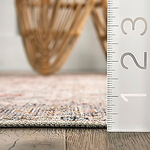 nuLOOM Annelle Floral Border Machine Washable Ultra Thin Area Rug, 5' x 8', Beige