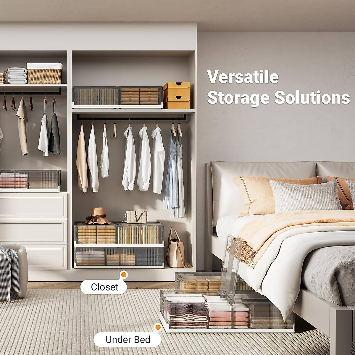 eShelf Under Bed Storage with Wheels, 3 Pack 27Gal Stackable Under Bed Storage Containers, Foldable Organizer Storage Bins with Lids, Collapsible Storage Drawers for Clothes, Bed Sheets, Shoes, Books