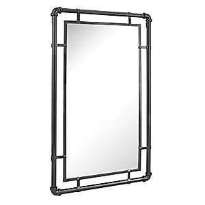 Stonebriar Rectangular Industrial Black Metal Pipe Hanging Wall Mirror, 29.1" x 16.7"