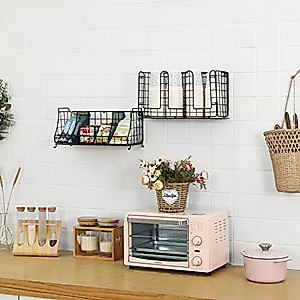 Countertop & Wall Mounted Coffee Condiment Organizer with 2 Removable Dividers, Metal Cup Dispenser Coffee Station Organizer, Stackable Coffee Bar Organizer for Breakroom Office Kitchen