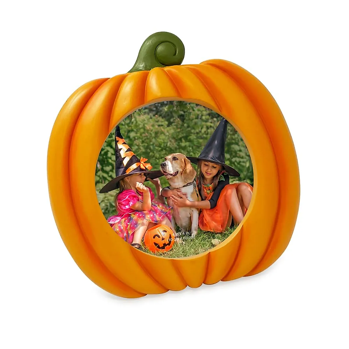 Isaac Jacobs 4x4 Pumpkin-Shaped Picture Frame For Halloween Or Fall Décor, Photo Tabletop & Wall Display Hanging Display (4x4, Orange)