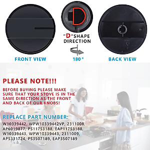 W10339442 Gas Stove Knob, Cooktop Surface Burner Control Knobs Black Replacement, Compatible with Whirlpool Gas Range/Stove/Oven, Replaces WPW10339442 PS11753188 (1pack)