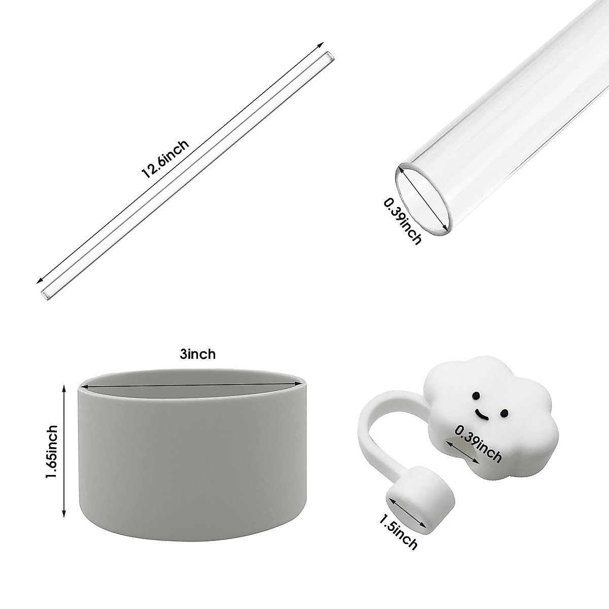 Bougimal Straw Cover Fit for Stanley Quencher H2.0 40 oz 30 oz Tumbler with Handle & Stanley IceFlow 20oz 30oz, Protective Silicone Cup Boots Reusable, Rainbow label, Stanley Cup Accessories, Gray