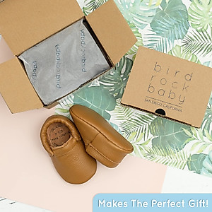 BirdRock Baby Fringeless Moccasins - Genuine Leather Boys and Girls Shoes for Newborns, Infants, Babies, & Toddlers (Classic Brown, US 5.5)