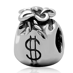 925 Sterling Silver Money Bag Charm Dollar Charm Las Vagas Charm Lucky Charm USA Symbol Charm for Pandora Charms Bracelet