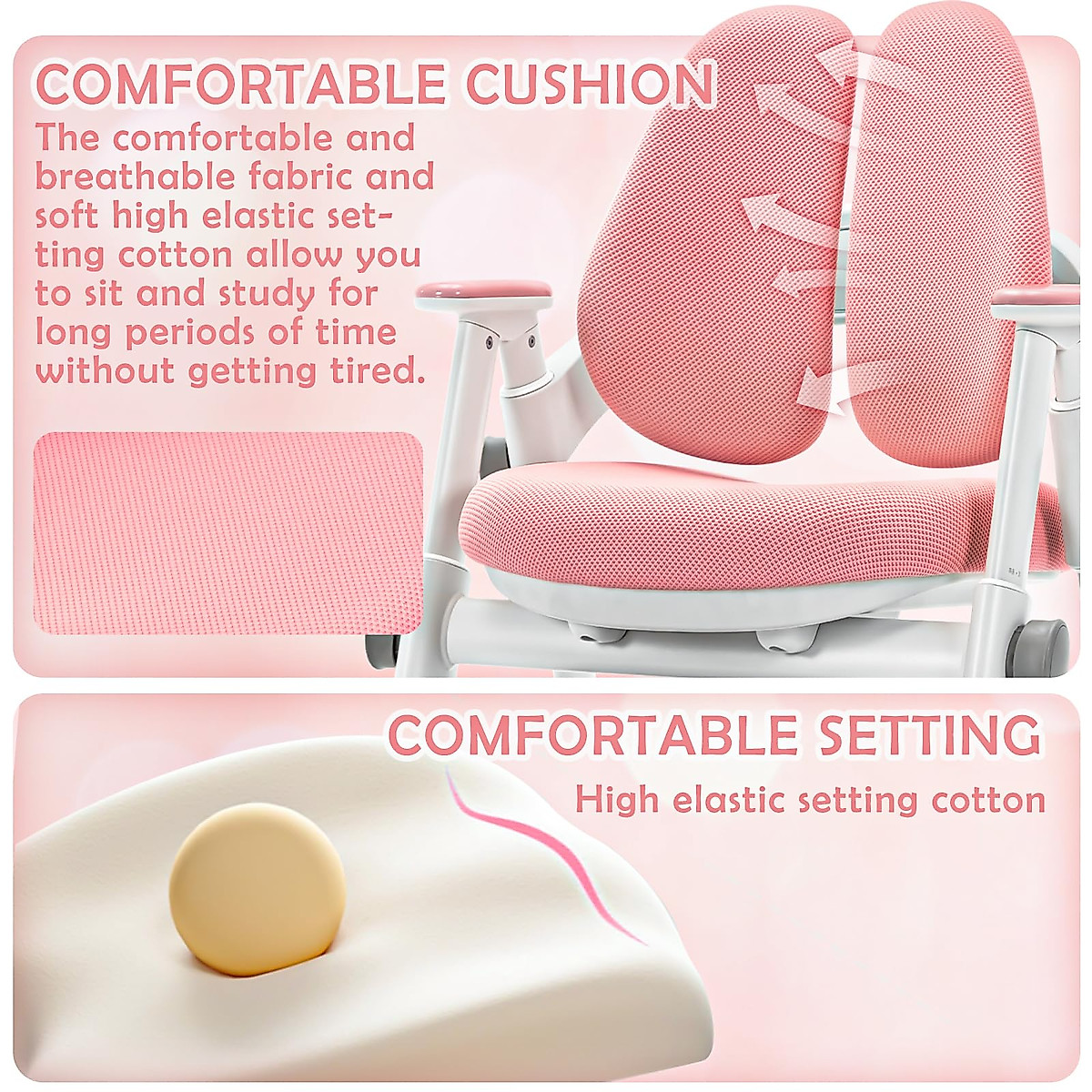 ROYALJOBO Adjustable Children's Table and Chair, Boys and Girls Aged 3 to 18 Years Old Learning Interest Chair, Adjustable Height, Suitable for Families, Schools,Student Chairs. (Pink)