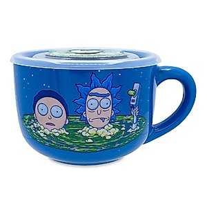 Silver Buffalo Rick and Morty Ceramic Soup Mug with a Vented Plastic Lid, 24 Ounces