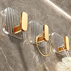 Generic Self Adhesive Gold Acrylic Hook Waterproof Heavy Duty Wall Bathroom Shower Kitchen RV Holder Hooks Self-Adhesive Non-Punching L Shape Wall Mounted Cabinet Hangers 4 Pack