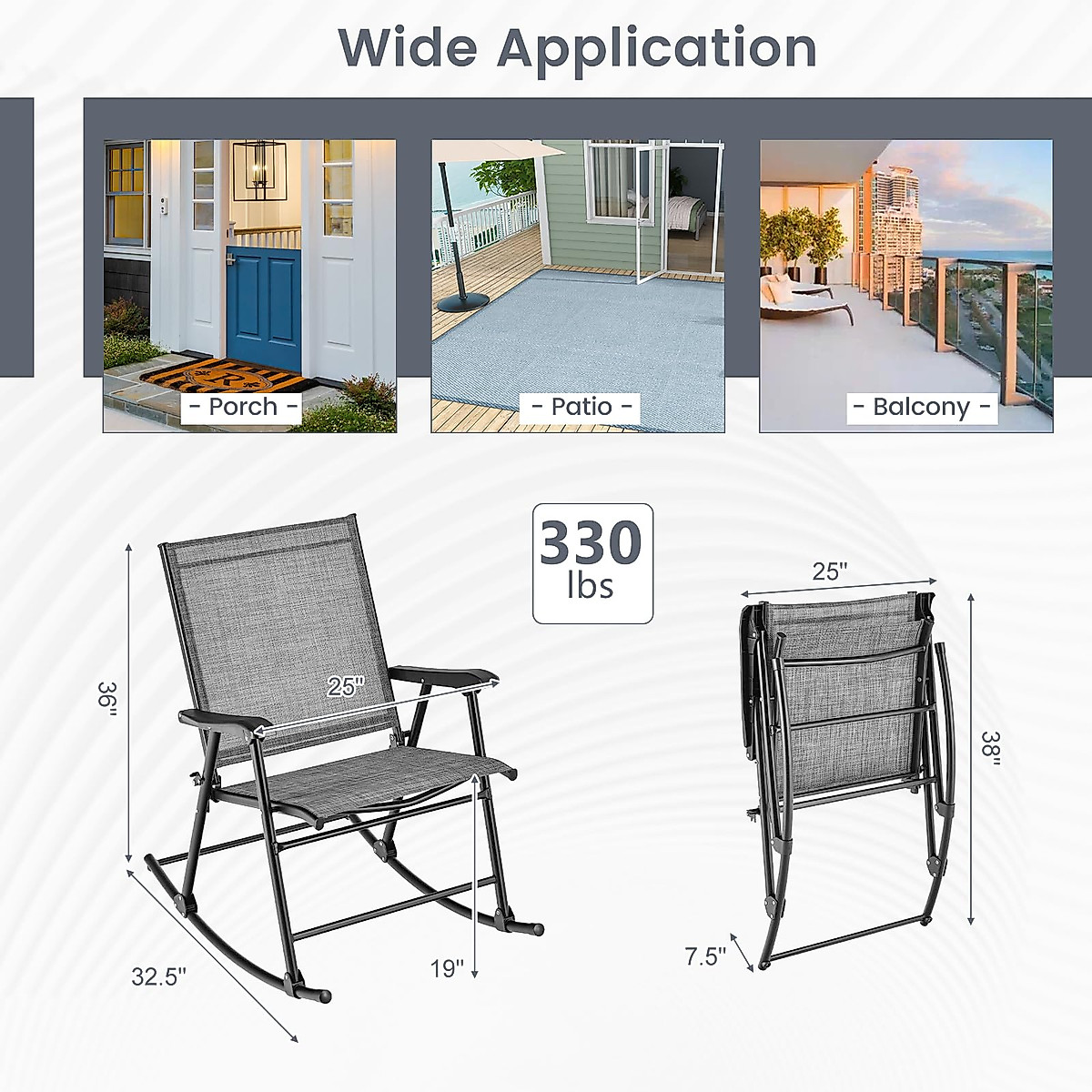 Giantex Folding Rocking Chairs Set of 2 - High Back Patio Rocking Chairs w/Armrests and Footrests, Breathable Back Rest, Portable Porch Rockers for Camping, Garden, Yard, Lawn, Max Load 330 LBS