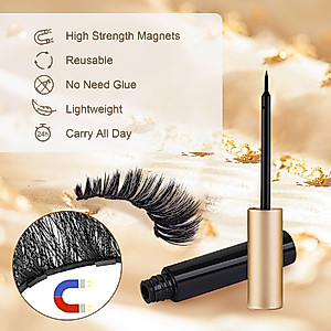 Sikkis Magnetic Eyelashes with Eyeliner - Magnetic Eyeliner and Lashes Kit, 5D Faux Mink Lashes,Eyelashes Long Reusable False Lashes (3 Pairs)