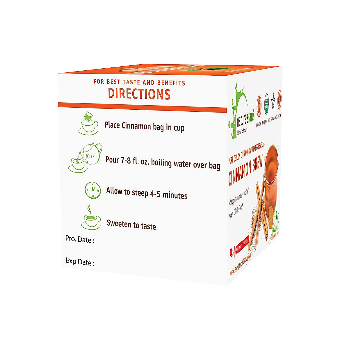 Pure Ceylon Cinnamon Brew – 100% Organic Pure CEYLON CINNAMON TEA Bags (40 Sachets – Pack of 2 – 20 COUNTS PER PACK | CAFFEINE-FREE)