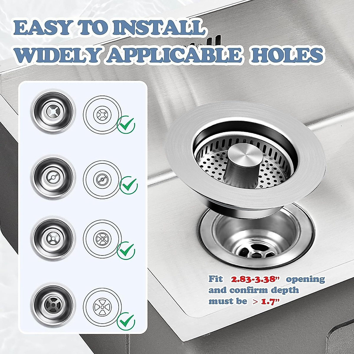 Tacarlha Premium Stainless Steel Sink Strainer - Versatile, Durable, and Eco-Friendly - Spring Core Design for Easy Water Control and Quick Drainage - Set of 1 or 2 for Kitchen Upgrade 2pcs