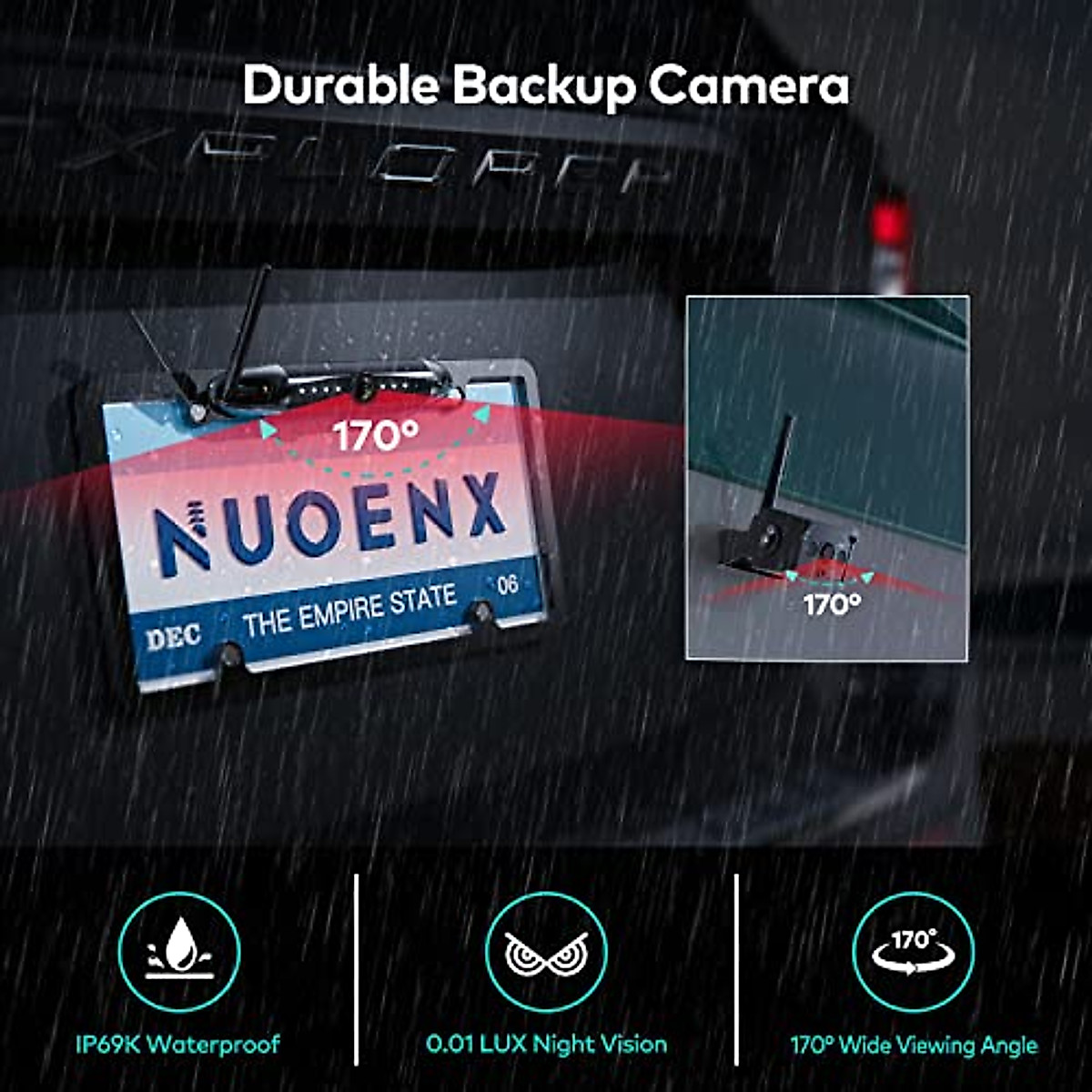 Nuoenx Wireless Backup Camera for RV, Split Screen 5 Inch HD Monitor W/ Wireless License Plate Backup Camera & Wireless Rear View Camera, IR Night Vision Waterproof Camera for RV, Trailer, 5th Wheel
