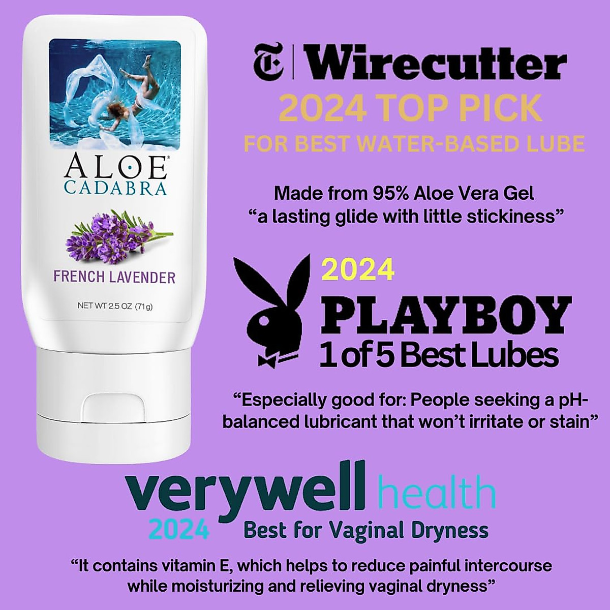Aloe Cadabra Flavored Personal Lubricant and Vaginal Moisturizer, Organic Edible Aloe Lube for Men, Women and Couples, Non-Staining, pH Balanced, Toy Compatible (French Lavender, 2.5 Ounces, 3 Pack)