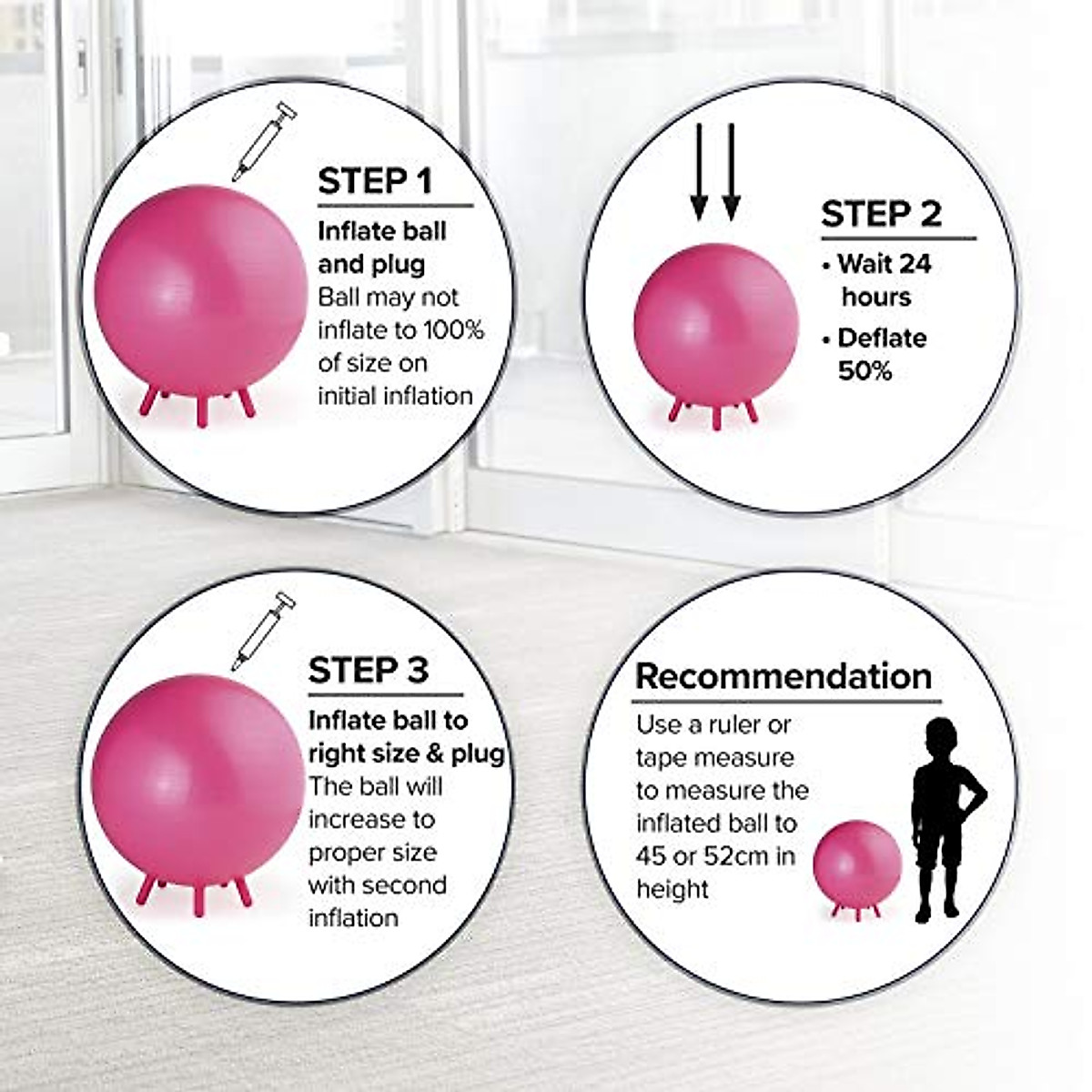 Gaiam Balance Ball Chair - No Roll 65cm Premium Ergonomic Yoga Ball Chair for Home and Office Desk with Exercise Guide, Easy Installation Ball Pump, and Built-in Stability Legs