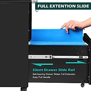 HOMEER 2 Drawer Mobile File Cabinet with Lock & Wheel, Under Desk Rolling Vertical Filing Cabinet, Anti-tilt Design Home & Office Metal Storage Drawers Filing Cabinet for Legal, Letter, A4 File, Black