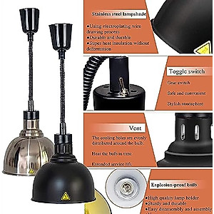 LINKANRUO Hanging Food Heat Lamp Restaurant, Food Heat Lamp 2 Pack Food Warmer Lamp, Food Heating Lamp Commercial Food Service Heat Lamp 110v Lamps(Gold)