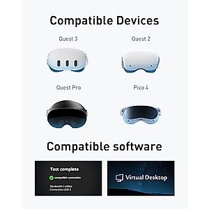 PRISMXR VR Link Cable 16FT USB 3.2 Type C to C Compatible with Meta Quest 3/ Quest 2/ Quest Pro/Pico 4 Accessories and PC/Steam VR USB Link Auto-Connect, 5Gbps High Speed (White)