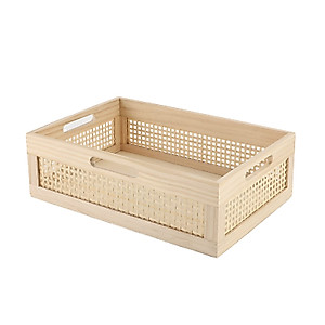 YRMT Wooden Baskets Shallow Wood Storage Basket Crate with Handles Decorative Storage Bins Organizer Rustic Farmhouse Countertop Basket for Shelves,Pantry,Kitchen