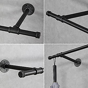RZGY Industrial Pipe Clothes Rack, 47.2’'L Wall Mounted Garment Rack, Heavy Duty Black Iron Garment Bar Clothes Hanging Rod Bar for Laundry Room Closet Storage & Organization