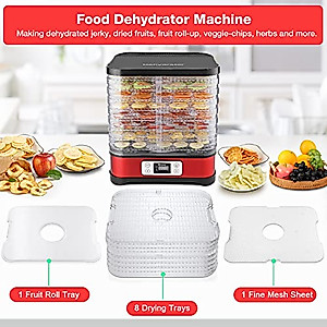 Homdox Food Dehydrator Machine, Dehydrators for Food and Jerky with Fruit Roll Sheet + 8 Trays + 400W Digital Timer and Temperature Control (95ºF-158ºF), BPA Free Red(2023 Newest)