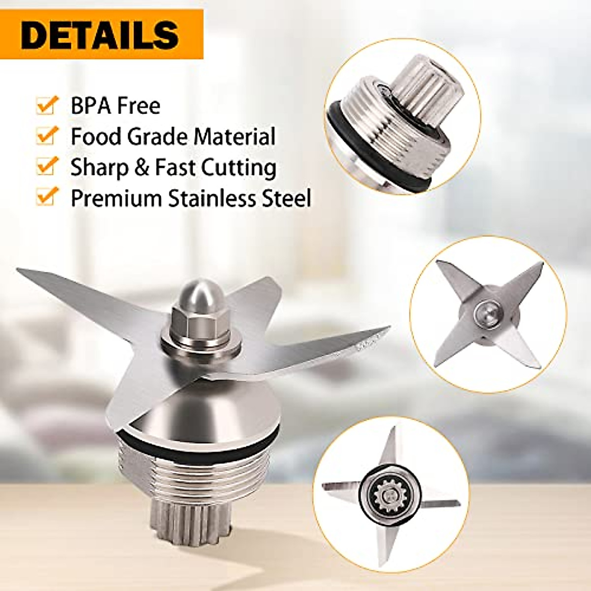 Wet Blender Blade Replacement Part, Premium Stainless Steel Ice Blade Assembly Cups Repair Replacement Part Compatible with Vitamix 5200 Series 32oz and 64oz Mixer Containers accessories Kitchen