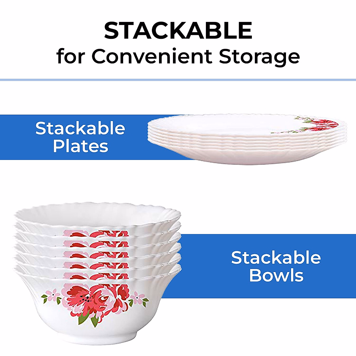 Borosil Gourmet Dinnerware Set For 6, 35 Pieces, White Dinner Plates and Bowls , Chip Resistant Tempered Opal Glass, Stain Resistant, Dishwasher & Microwave Safe Dinner Set For Gifting, Serves 6