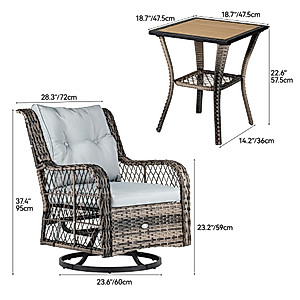 YITAHOME 3-Piece Patio Outdoor Swivel Glider Rocker Wicker Bistro Rocking Furniture Conversation Chairs for Garden, Backyard and Balcony (Gray)