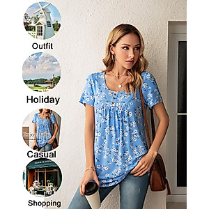 POPYOUNG Summer Womens Tunic Tops Loose Fit dressy Casual Short Sleeve Shirts to wear with Leggings M, Polka Dot Black