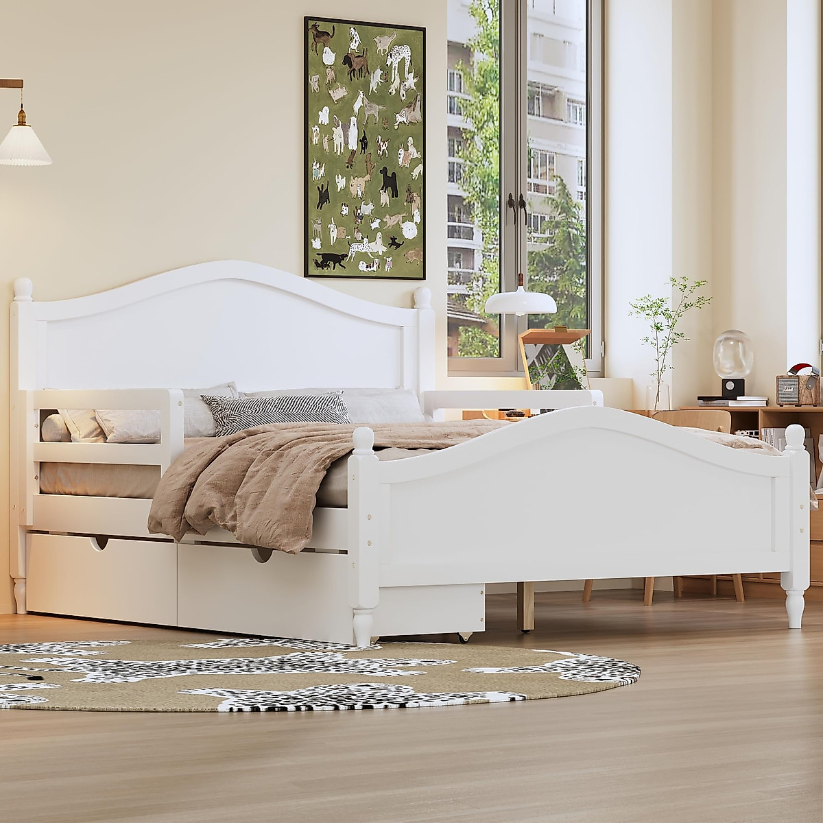 CITYLIGHT Kids Full Bed Frame with Storage Drawers and Rails, Wood Platform Beds with Headboard and Footboard, Full Size Storage Bed with Slat Support for Boys Girls,No Box Spring Needed,White