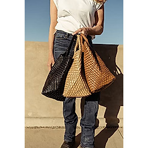 Spring & Summer Handmade Woven Tote Handbag, Vegan Leather, (Light Brown)
