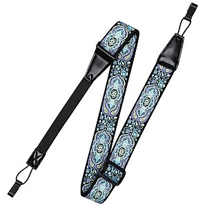 Ukulele Strap No Drill, IHOBOR Adjustable Double J Hook Uke Shoulder Strap, Premium Jacquard Blue totem Clip on Ukelele Strap, Easy to Use and Fit Most Standard Uke Sizes