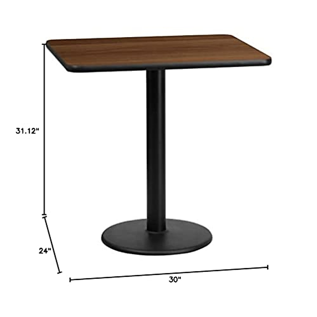 Flash Furniture 24'' x 30'' Rectangular Walnut Laminate Table Top with 18'' Round Table Height Base