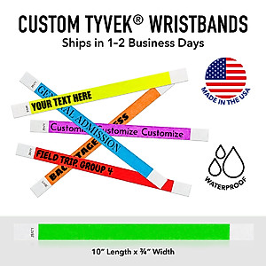 Custom 3/4 inch Tyvek Wristbands for Events - Text Personalized (Paper-Like) Bracelets