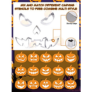 Rolcoassuns 27PCS Halloween Pumpkin Carving Kits,Pumpkin Carving Tools Set with 23PCS Stainless Pumpkin Carving Stencils,3 Carving Tools&1 Mallet for Adults Kids Easy Safe Fun DIY Halloween Decoration