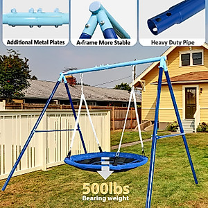 JYGOPLA 500lbs Saucer Swing with Frame, Kids Swing Set for Outdoor Backyard,1 45'' Saucer Tree Swing + 1 Heavy Duty Metal Swing Frame(Blue)