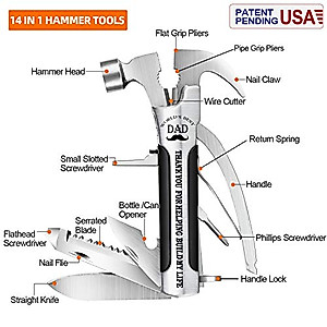 VEITORLD All in One Survival Tools Small Hammer Multitool, Gifts for Dad from Kids, Unique Birthday Gift Ideas for Dad Men Him from Daughter Son, Cool Gadgets Stocking Stuffers for Men