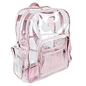 SMARTY Large Heavy Duty Clear Backpack V6 Durable Transparent See Through Bag (Ash Pink)