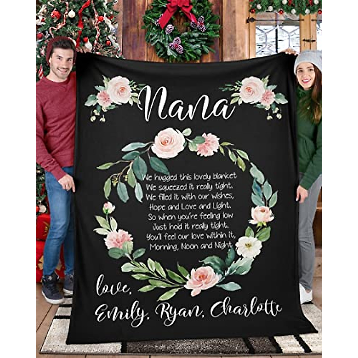 Nana Flower Grandkids Gifts Blanket,Customized Gifts for Nana, Throw Blanket Nana Birthday Gifts , Nana Blanket Throw, Nana Gifts from Grandkids, Christmas Nana Gifts for Grandma. (A0 - Nana), Full