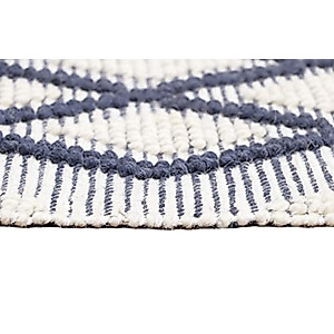 Home Talk Store Wool Area Rug | Handcrafted Traditional Rugs | Non-Skid Carpet | Modern Indoor Shag Rugs for Bedroom, Home Décor, Dining Room | Wool Mats | 2’x 3’ | White & Navy
