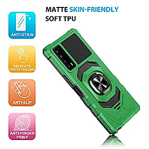 TJS for TCL Stylus 5G 2022 Case, with Tempered Glass Screen Protector, Metal Ring Magnetic Support Kickstand Heavy Duty Drop Protector Phone Case Cover (Green)