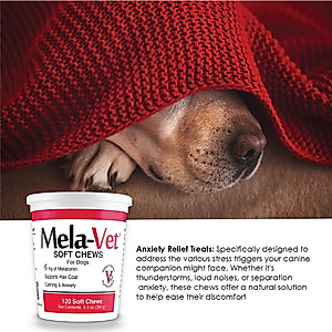 Mela-Vet Melatonin Calming Soft Chews for Dogs, Vet-Formulated to Provide Relaxation & Anxiety Relief, Helps Reduce Stress & Tension-Supports Healthier Skin & Coat.120 Tasty Soft Chews.