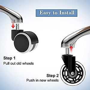 Office Chair Caster Wheels, Heavy-Duty Rubber Chair Wheels Replacement for Hardwood Floor & Carpet, Universal Fit Stem 7/16 Inch, Set of 10