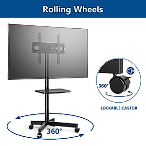 Rfiver Universal Mobile TV Cart for 23-60 inch Flat Screen TVs up to 88lbs, Portable Rolling TV Stand with Mount and Locking Wheels, Black Floor/Outdoor TV Stand with Shelf, Max VESA 400x400mm