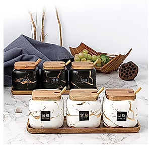 Ceramic Spice Container with Bamboo Lid - Porcelain White