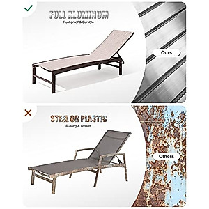 Crestlive Products 2PCS Patio Chaise Lounges and 1PC Table Set Aluminum Adjustable Lounge Chairs with Tempered Glass Side Table, Curved Design, All-Weather Outdoor Recliners (Beige)