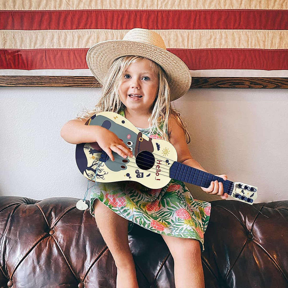 WEY&FLY Kids Toy Guitar 6 String, Baby Kids for Boys Cute Guitar Rhyme Developmental Musical Instrument Educational Toy Coco Guitar for Toddlers Blue