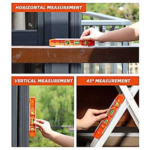 RONGPRO 9 Inch Torpedo Level Magnetic Box Level, Measuring Shock Resistant Torpedo Level with 45°/90°/180° Bubbles, Orange - 2 PCS