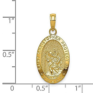 IceCarats 14K Yellow Gold Saint Christopher Medal Patron of Travelers Athletes Protection Necklace Christian Religious Pendant Faith Charm 27.3mm x 12.75mm Only